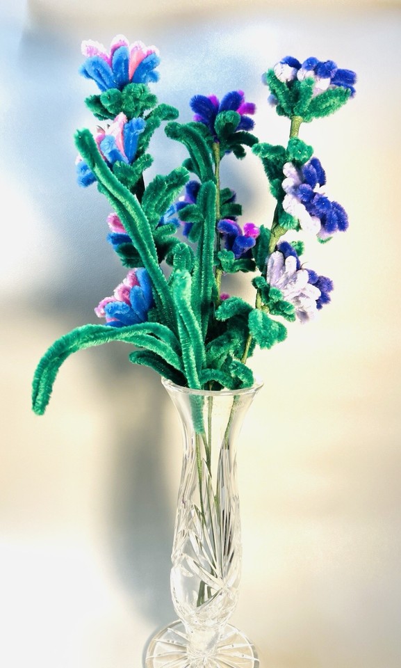 Pipe Cleaners Flowers Bouquet In The Crystal Vase 16” Handmade | eBay