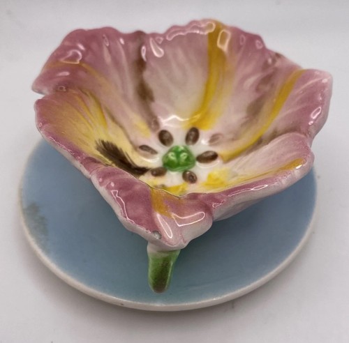 Vintage LEFTON Flower Tea Bag Holder or Trinket Dish Attached Saucer ...