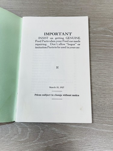 Ford Model T Price List of Body Parts - March 15, 1927 - Reprint | eBay