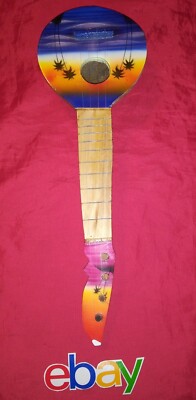 VINTAGE Handmade 16" PRIMITIVE Carved COCONUT HAWIIAN Banjo PALM TREES ...