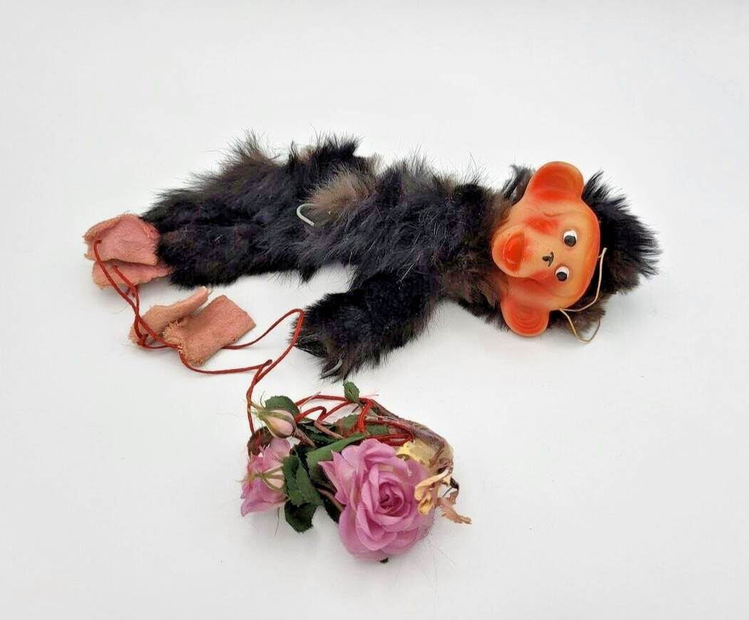 Vintage Rubber Face Monkey Marionette Japan Puppet Real Fur Small 50s ...