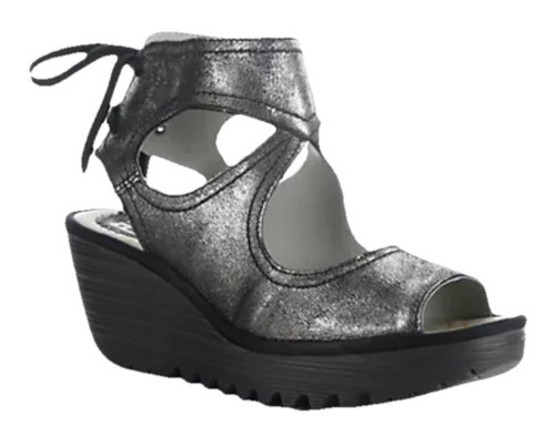 FLY London 41 Sandals Tie Back Black Wedge Sparkle Comfy Edgy | eBay
