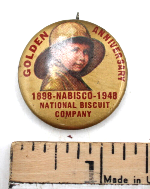 1898-1948 NABISCO NATIONAL BISCUIT COMPANY Vtg Button Pin Back Golden ...