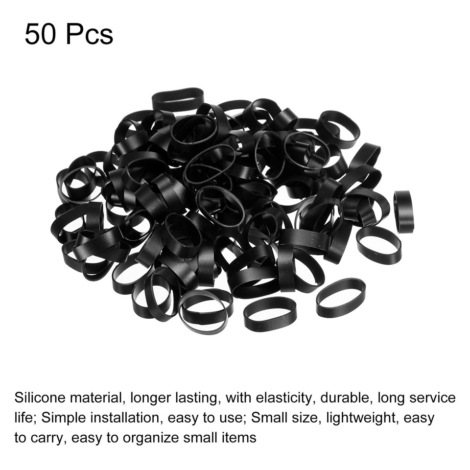 Silicone Rubber Bands Rings 50pcs Non-slip 3/4" Flat Black for Books ...