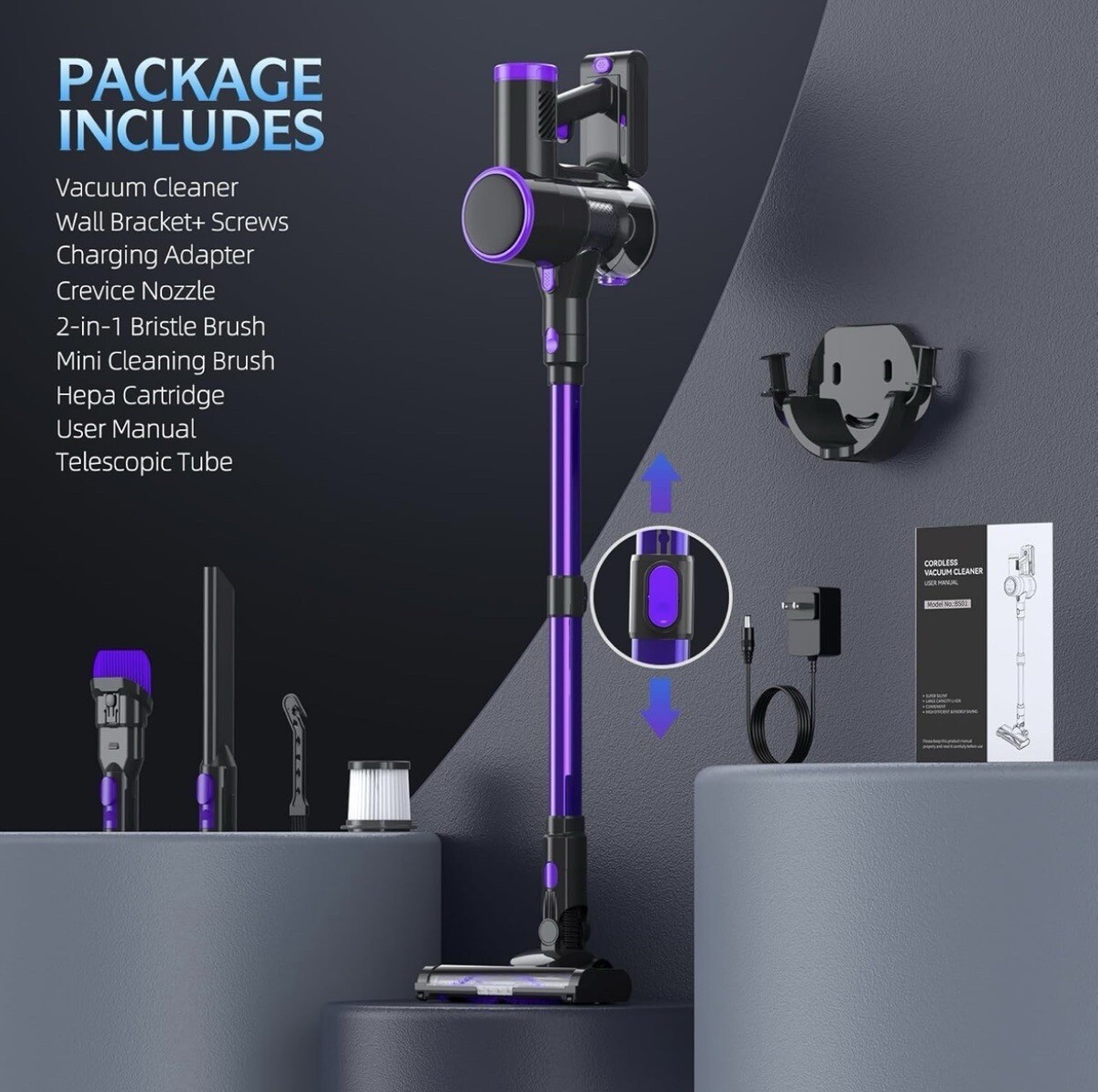 Cordless Vacuum Cleaner Model No: BS01 Battery Operated Super Silent ...