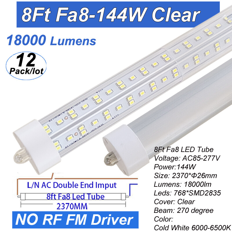 8 Foot LED Shop Lights Single Pin FA8 8FT LED Tube Light Bulbs T8 T12 ...