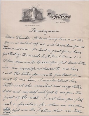 1920's CY RIGLER Future Baseball HOF Umpire Two Page Handwritten Letter ...