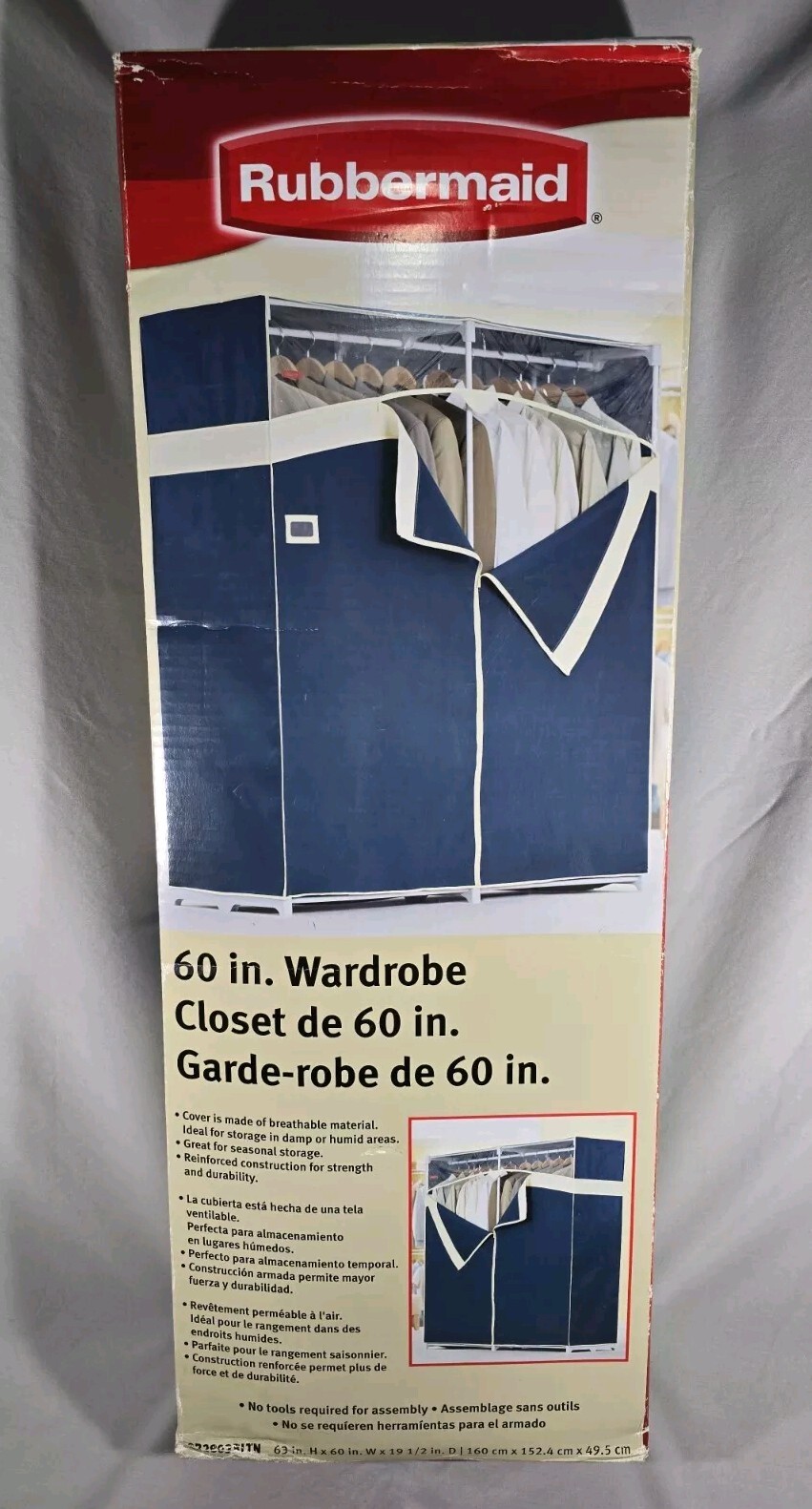 Rubbermaid 60 in Portable Wardrobe Closet Clothes Organizer Seasonal ...