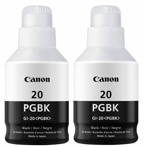 2 Pack Genuine Canon GI-20 Black Ink Bottle for PIXMA G5020 G6020 G7020 ...