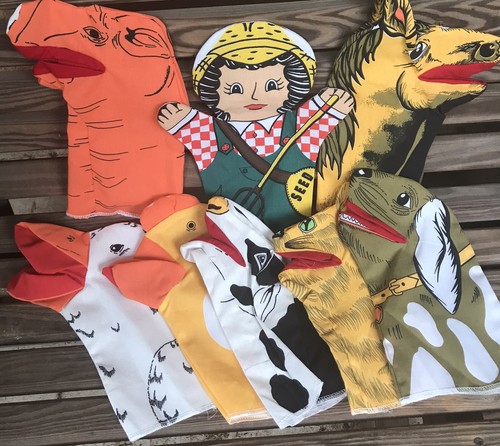 Vtg Hand Puppet Farm Set of 8 Dexter Educational Toys Farmer Animals ...