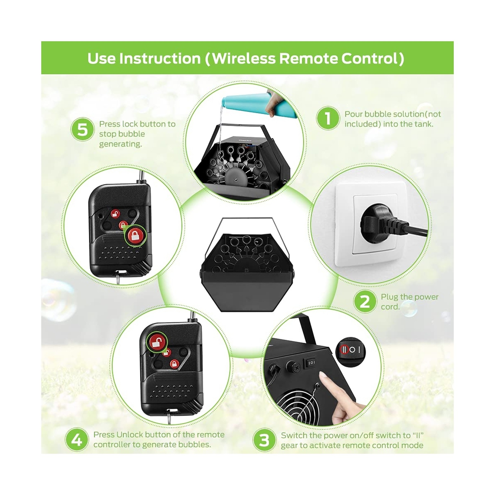 Theefun Bubble Machine, Wireless Remote Control Bubble Blower Machine ...