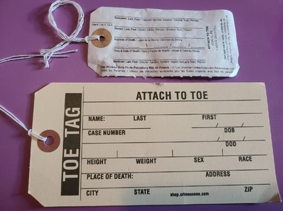 2 Morgue Funeral Identification Toe Tags Mortuary | eBay