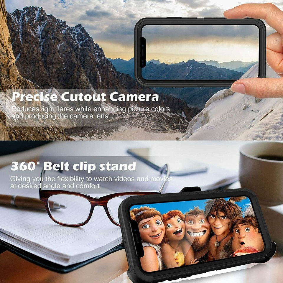 For iPhone X/XS Shockproof Defender Phone Case Hard Black Cover With ...