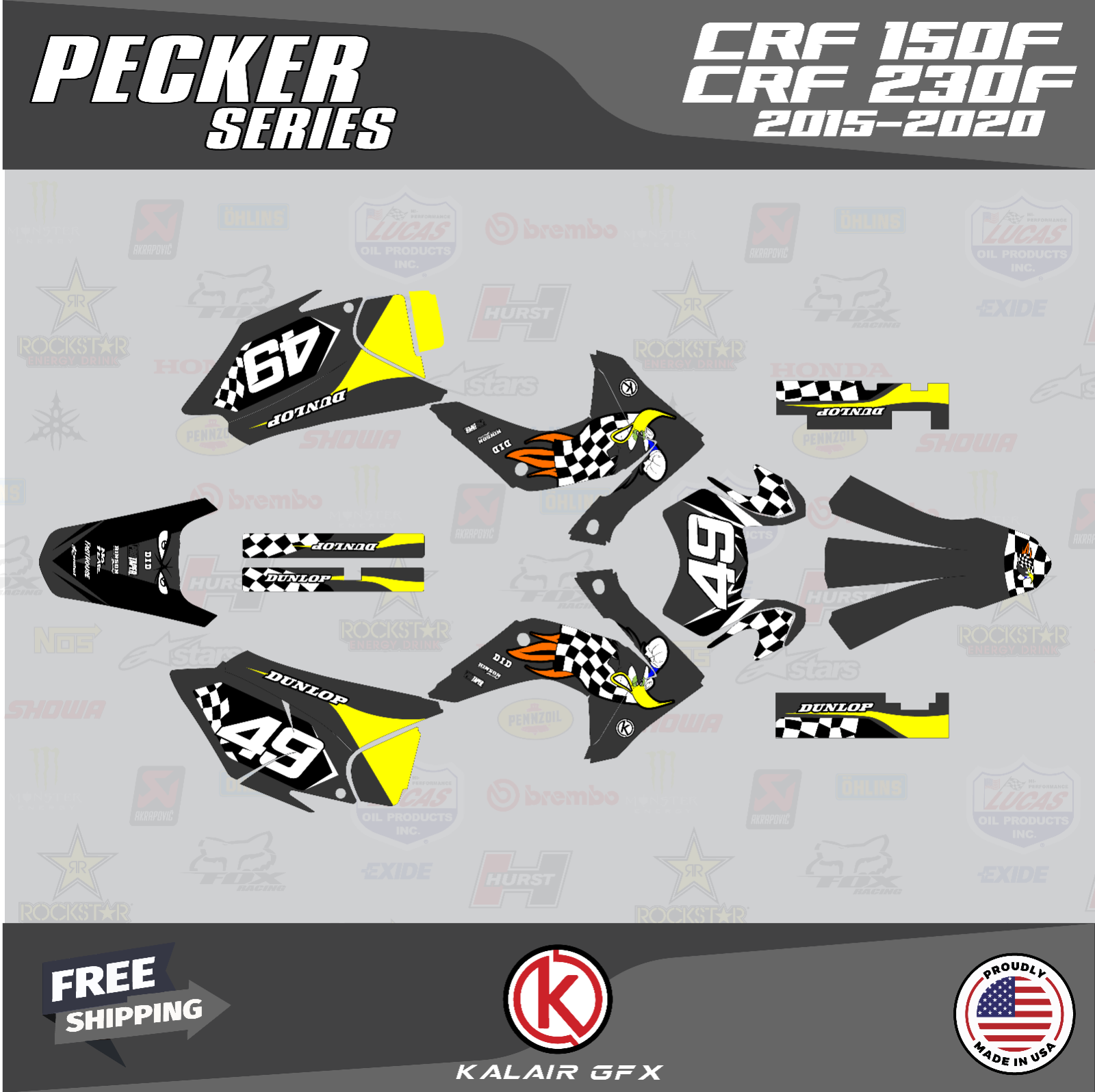 Graphics Kit for HONDA CRF150F CRF230F (2015-2020) Pecker - Grey | eBay