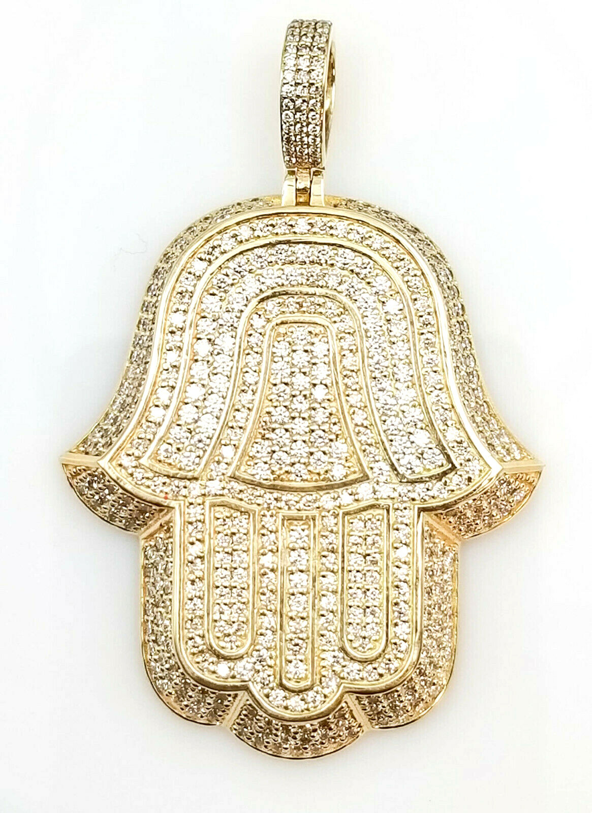 Huge Hamsa Hand Pendant 4.22ct Natural Diamonds F VS1 18K Yellow Gold ...