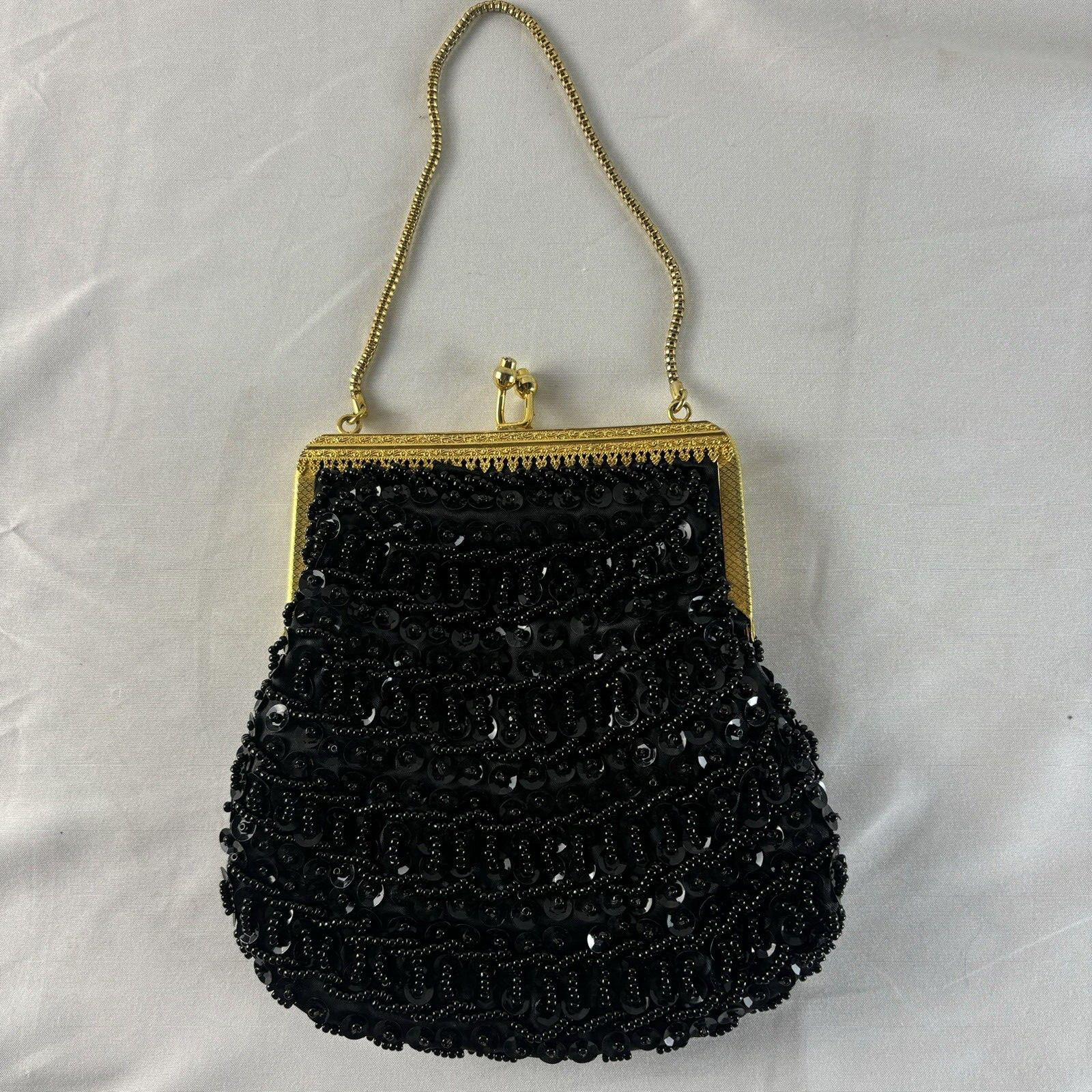 Mr Ernest Simon Handbag Purse Black Beaded Sequined G… - Gem