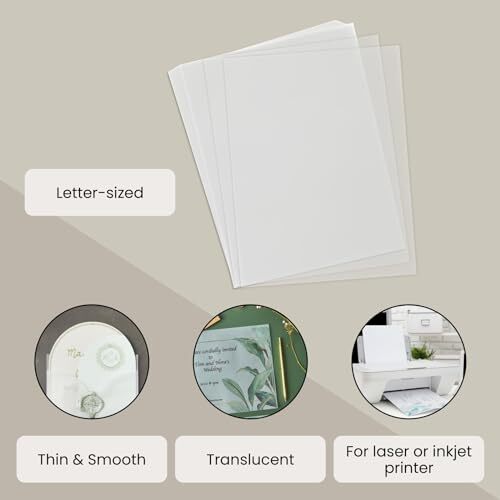 100 Sheets 8.5 x 11 in Translucent Vellum Paper - 93gsm/63lb Printable ...