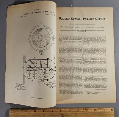 1876 PATENT CONRAD SEIBEL APPRATUS FOR FORMING MASH FOR BEER, DR. CARL ...