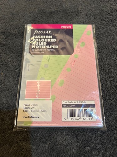 Filofax Pocket size Fashion Coloured Ruled Notepaper Organiser Refill ...