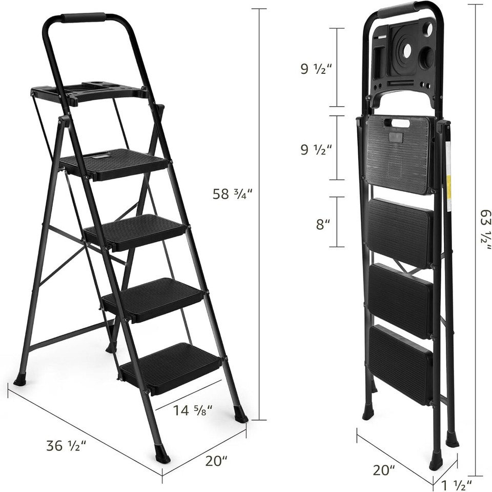 4 Step Folding Ladder with Tool Platform Non-Slip | eBay