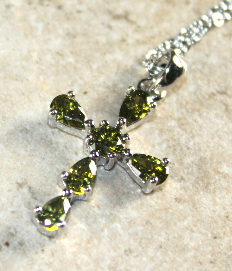 SILVER Elegant Green Peridot Cross Pendant Necklace | eBay