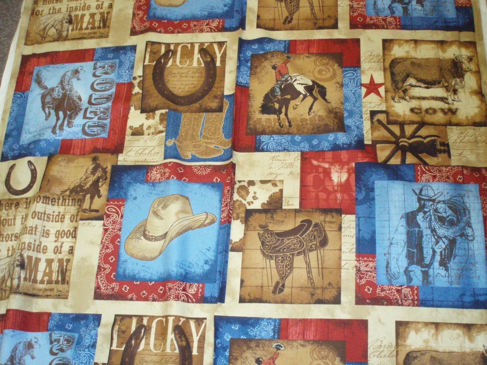 Ironwood Ranch western cowboys rodeo patchwork panel fabric | eBay