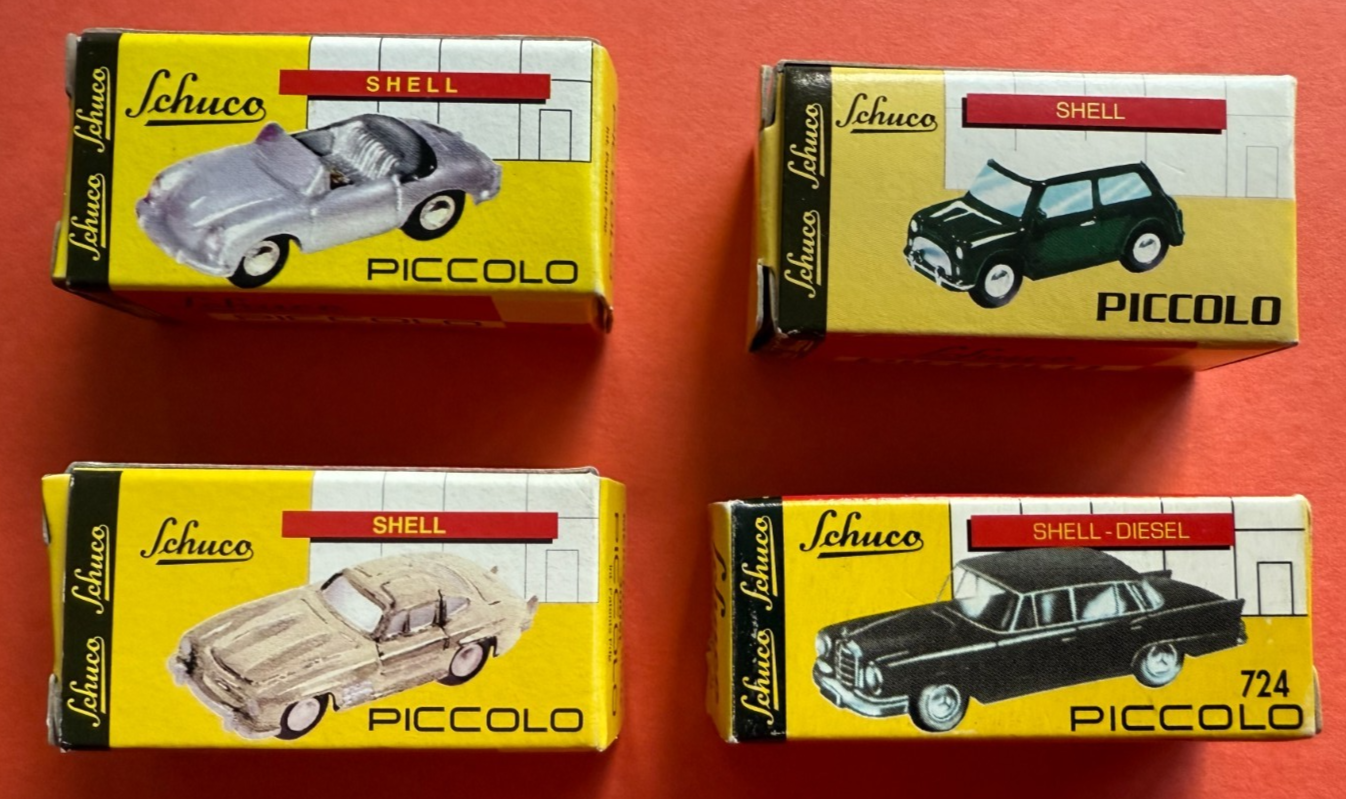 4 Vintage Schuco Piccolo 1:90 Diecast Cars: Porsche, Austin Mini, 2 ...