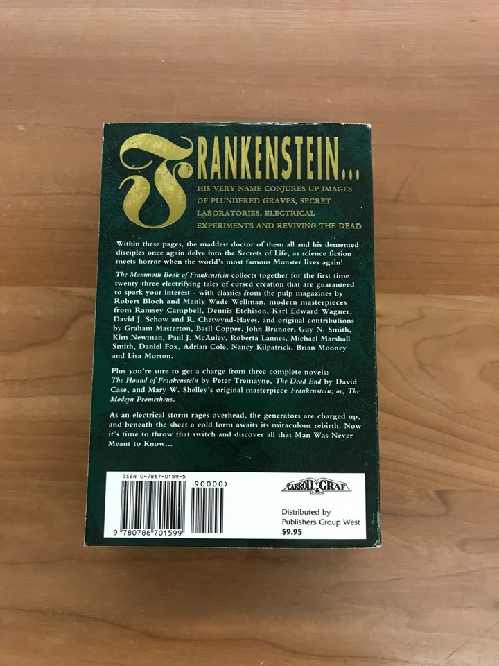 1994 The Mammoth Book of Frankenstein by Stephen Jones Paperback Book ...