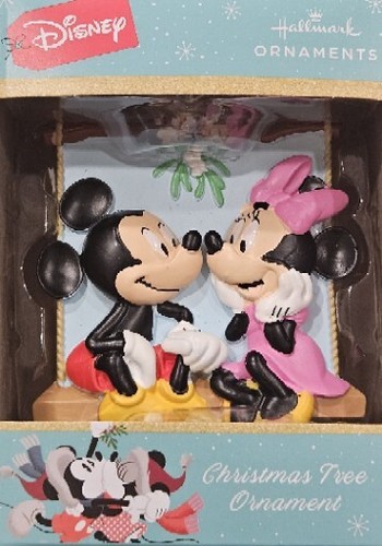DISNEY HALLMARK MICKEY & MINNIE MOUSE KISSING UNDER MISTLETOE 3" XMAS ...