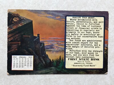 F1665 Postcard First State Bank Amarillo Texas TX Calendar 1910 | eBay