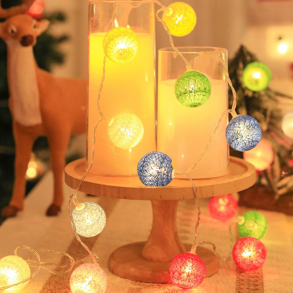 10/20 LED Cotton String Lights Ball Fairy Light Indoor Party Wedding ...