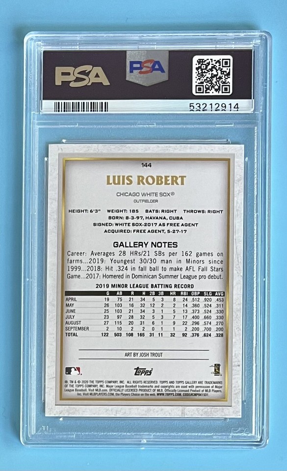 2020 Topps Gallery #144 Luis Robert Rookie Card RC PSA 9 Mint Chicago ...