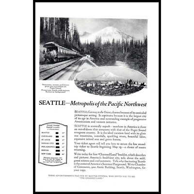 1924 Seattle Vacation Travel Vintage Print Ad Mt Ranier Train Railway ...