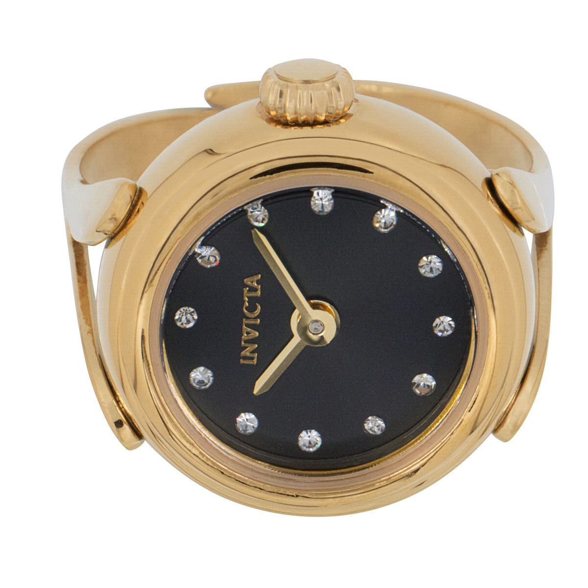 Invicta Womens Watch Ring Mini Angel Quartz Gold Tone Case Black Dial ...