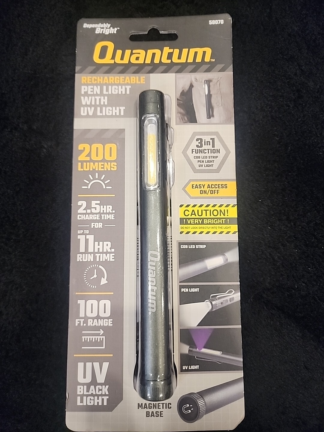 Quantum Rechargeable LED Pen Light Flashlight 100’ Range w/UV Light 200 ...