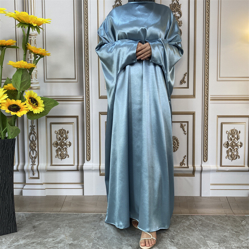 Muslim Satin Maxi Abaya Kaftan Ramadan Women Dress Arab Dubai Robe ...