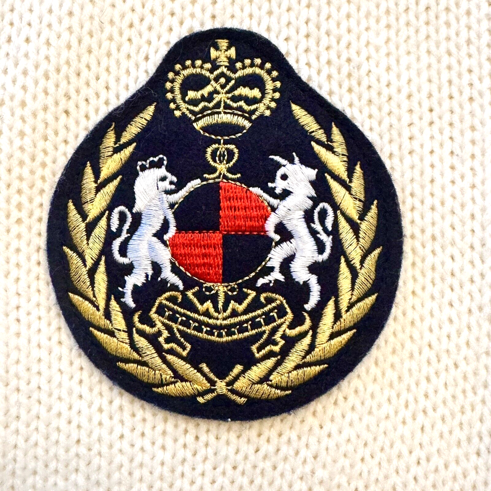 VTG. M-L Mister Noah LION & UNICORN + CROWN Emblem Navy & White Sweater - READ | eBay