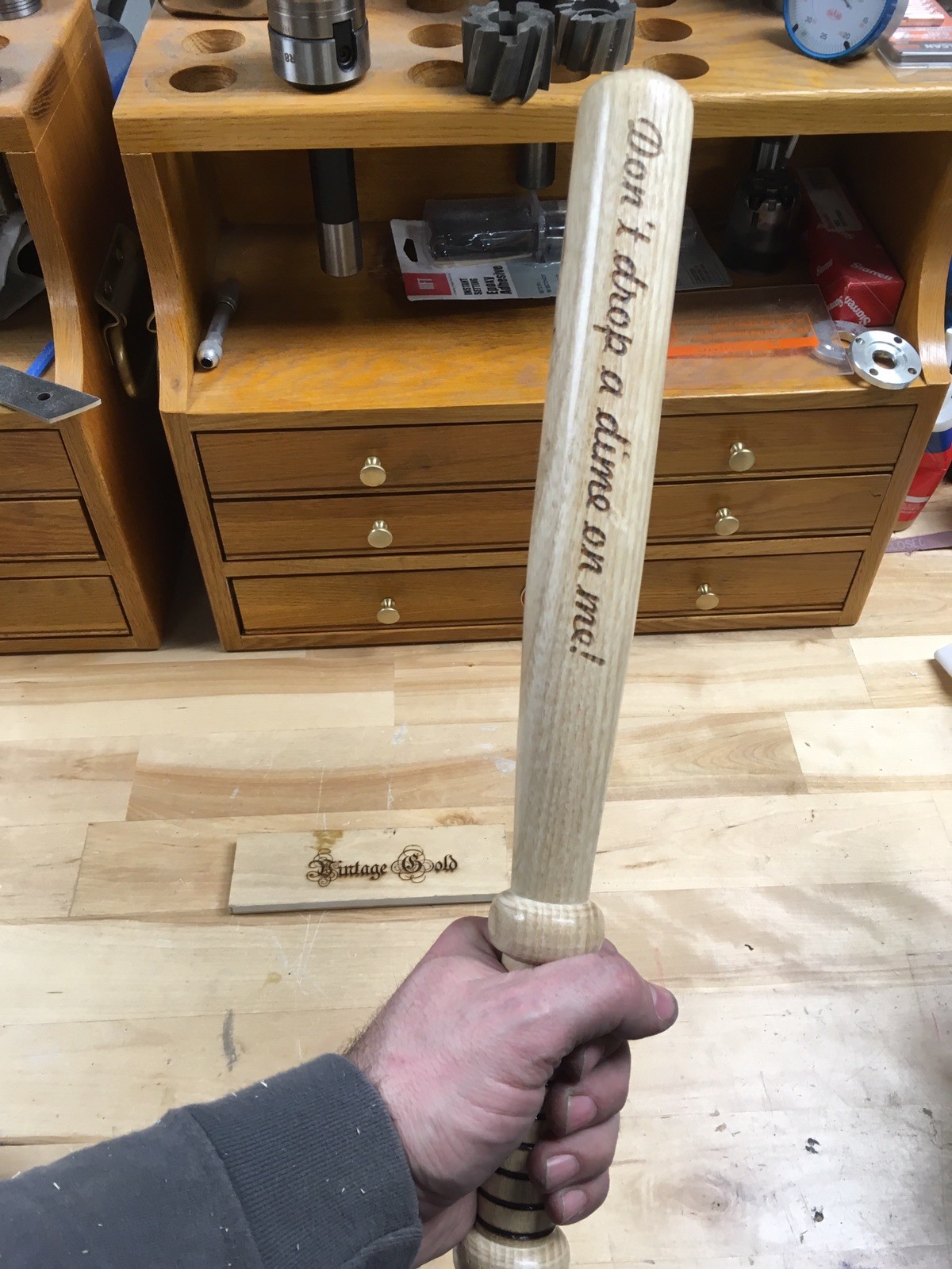 Vintage Gold Blacksmith Biker Demolition Fish Tire Thumper Baseball bat ...