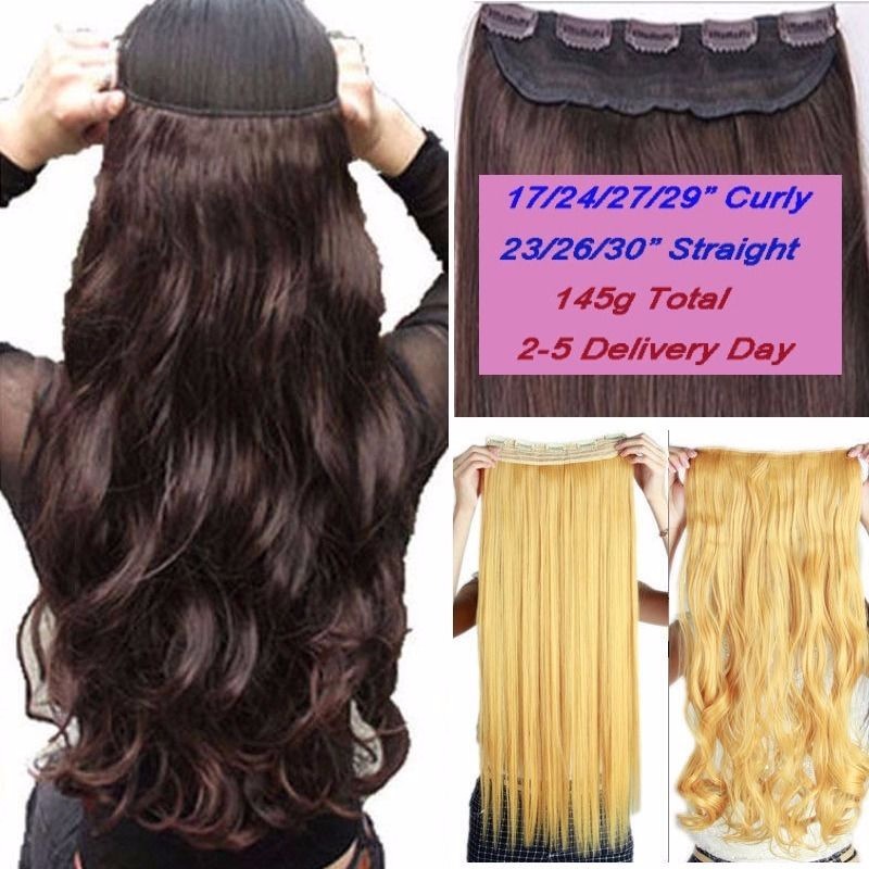 US 100% Thick AS Human Hair One Piece Full Head Clip In Hair Extensions ...
