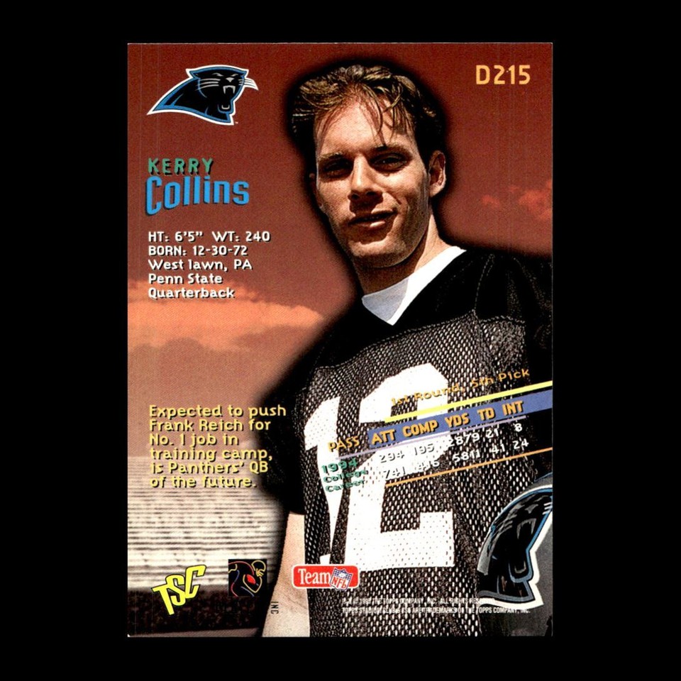 Kerry Collins 1995 Topps Rookie Carolina Panthers #D215 R327F 58 | eBay