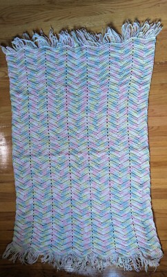Handmade By Jean Farrell Vintage Pastel Rainbow Waves Baby Blanket ...