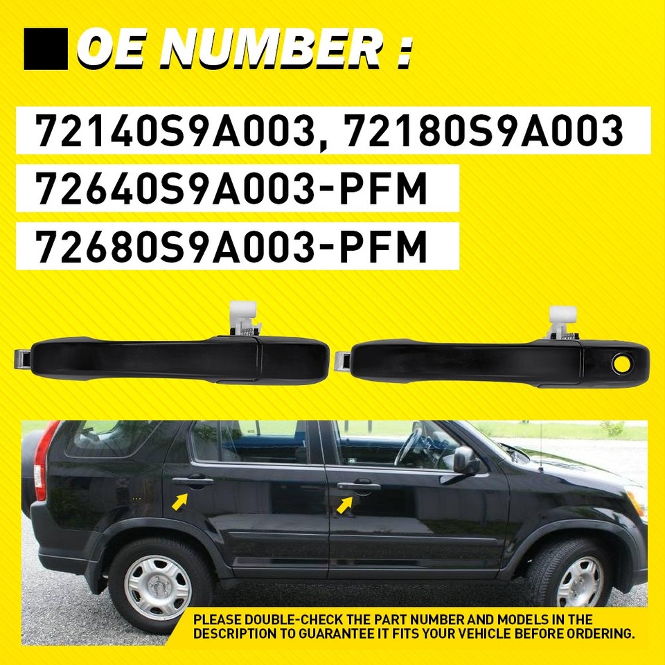 Black Exterior Door Handles LH RH Side 4x Fit Honda CR-V SE 02-06 Front ...