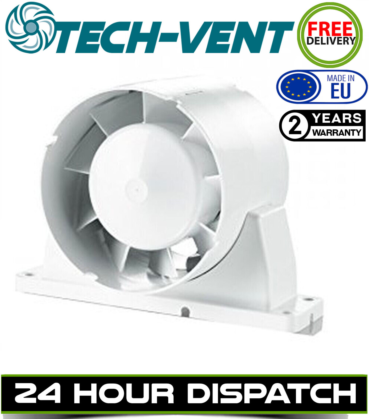 Vents In-Line Extractor Fan With Mounting Bracket - 100mm Standard Fan ...