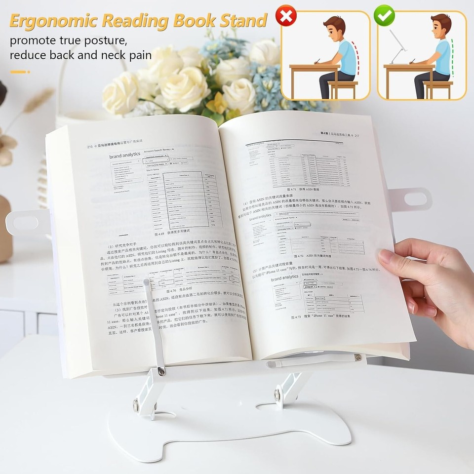 Metals Book Stand for Reading,Base with Non-Slip Pads Adjustable ...