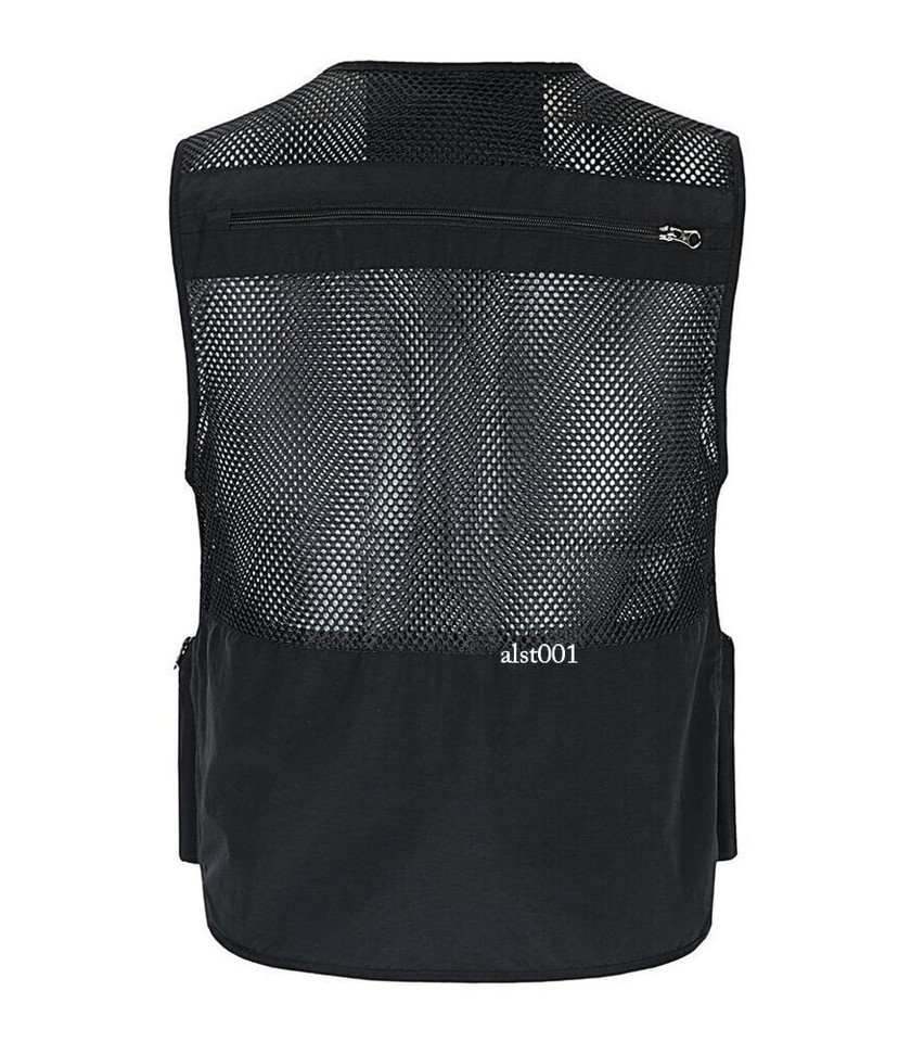 Mens Mesh Multi Pocket Journalist Photographer Fishing Vest Waistcoat ...