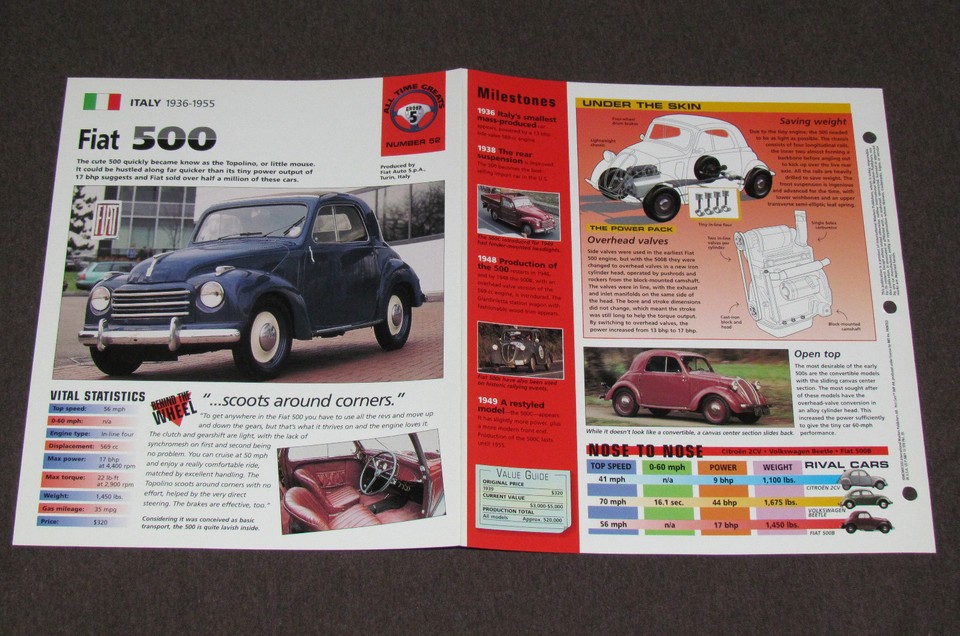 1936-1955 (1946 500B) FIAT 500 Car SPEC SHEET BROCHURE PHOTO BOOKLET | eBay