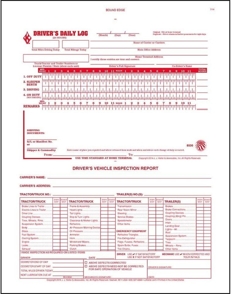 2-in-1 Driver Daily Log Book w/ Detailed DVIR 2-Ply, Carbon, 8.5" x 11 ...