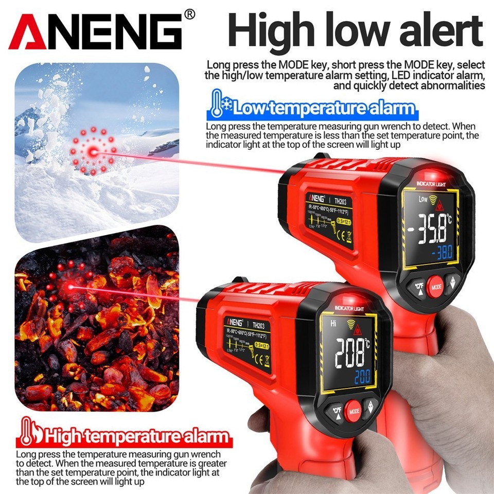 Infrared Thermometer LCD Digital Non-contact Laser IR Temperature Gun ...
