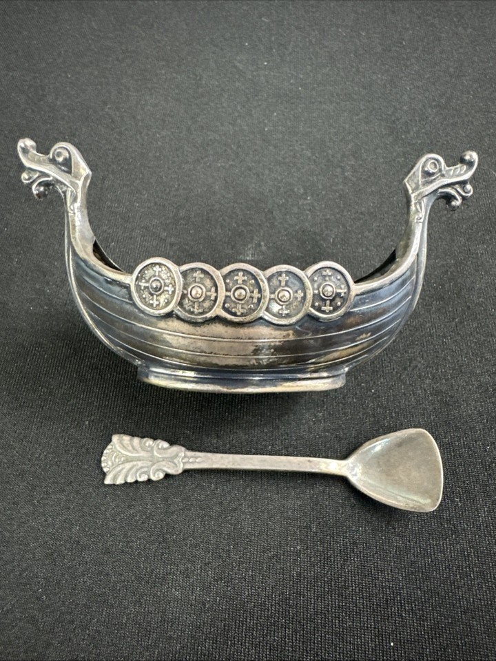 David Andersen Sterling Viking Ship Salt Cellar Oxidized W/ Spoon ...
