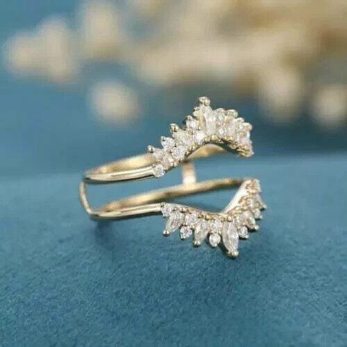 1CT Marquise Lab Created Diamond Enhancer Guard Wrap Ring 14K Yellow ...